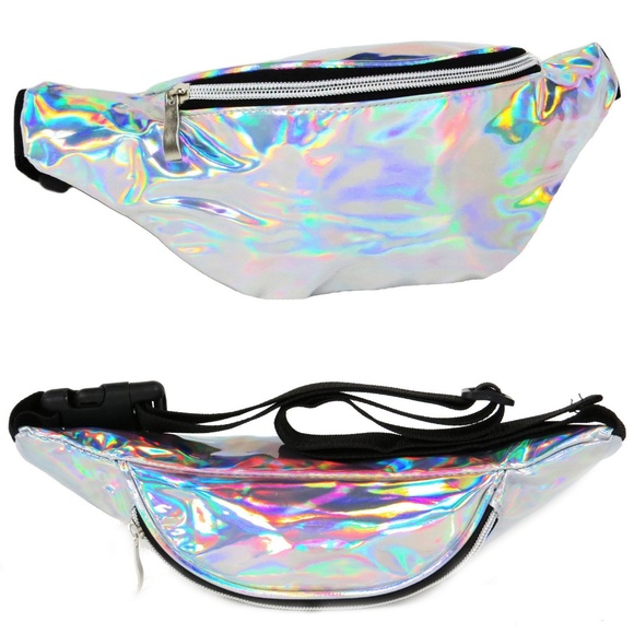 Bags | Iridescent Holographic Shiny Silver Fanny Pack | Poshmark